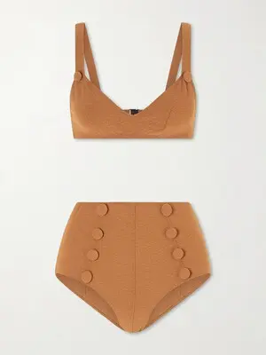 Lisa Marie Fernandez Magdalena Button-embellished Bikini - Brown