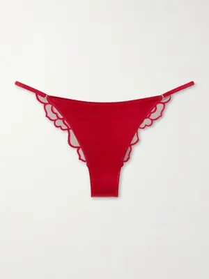 Kiki De Montparnasse Petite Chou Embroidered Lace Briefs - Red