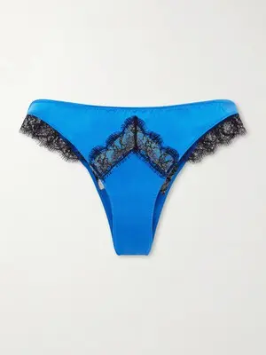 Kiki De Montparnasse Lace-trimmed Silk-satin Briefs - Blue