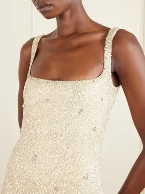 CLIO PEPPIATT Pamela Crystal-embellished Beaded Tulle Mini Dress - Neutrals