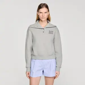 Sandro Fleece Sweatshirt With Embroidered Patch - Grey
