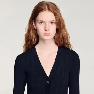 Sandro Knit Maxi Dress With Ruffle - Black