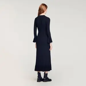 Sandro Knit Maxi Dress With Ruffle - Black