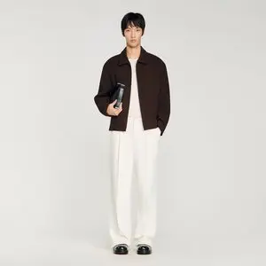 Sandro Waffled Zip-Up Jacket Chocolate