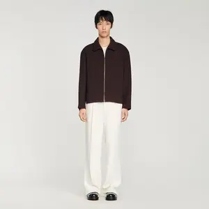 Sandro Waffled Zip-up Jacket - Chocolate