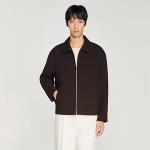 Sandro Waffled Zip-up Jacket - Chocolate