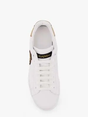 Dolce & Gabbana Leather Sneakers With Iconic Patch - White