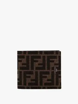 Fendi Bifold Wallet In Ff Jacquard Fabric - Brown