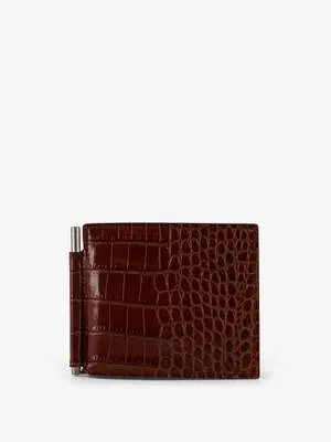 TOM FORD Leather Wallet With Croco Print - Brown