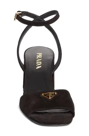 Prada Block Heel Ankle Strap Sandal - Black