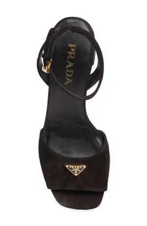 Prada Block Heel Ankle Strap Sandal - Black