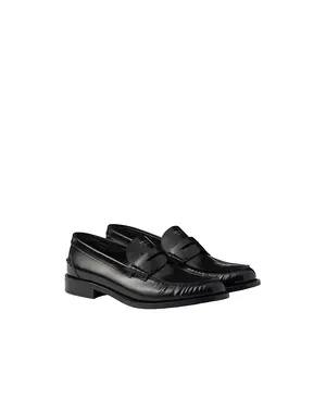 Prada Brushed Leather Loafers - Black