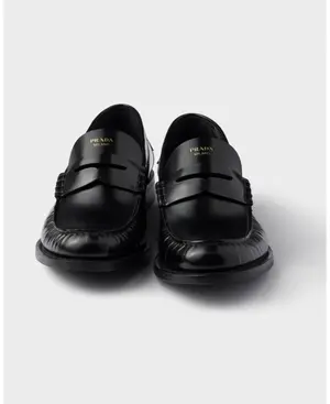 Prada Brushed Leather Loafers - Black