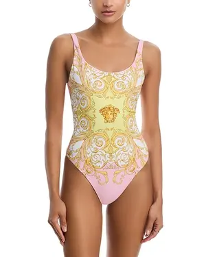 Versace Printed Scoop Neck One-piece Swimsuit - Pale Yellow/ Rose Quartz
