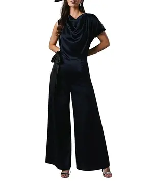 Coast Tie Side Satin Drape Wide Leg Jumpsuit - Navy