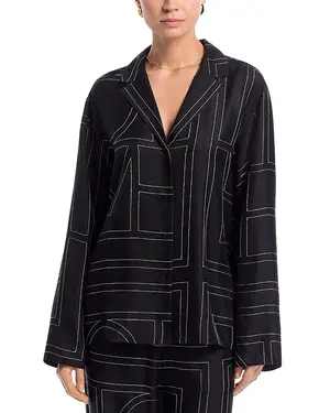 TOTEME Monogram Silk Pajama Top - Black