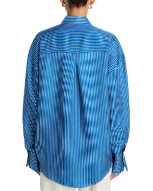 TOTEME Oversized Striped Silk Shirt - Blue/navy