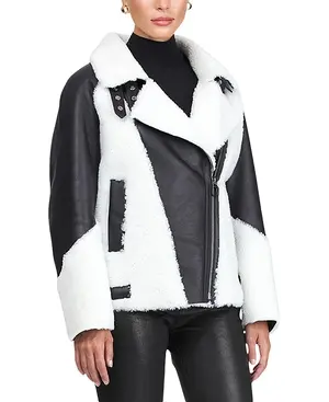 Gorski Shearling Lamb Moto Jacket - Black/white