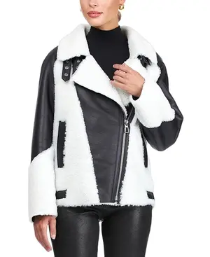 Gorski Shearling Lamb Moto Jacket - Black/white