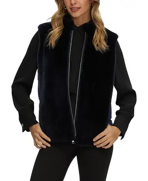 Gorski Reversible Shearling Vest With Wool And Cashmere Quilted Back - Navy