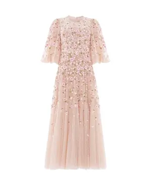 NEEDLE & THREAD Sylvia Round Neck Ankle Gown - Oyster/multi