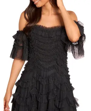 NEEDLE & THREAD Aviana Off-shoulder Gown - Graphite