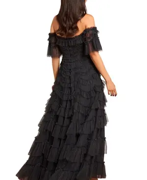 NEEDLE & THREAD Aviana Off-shoulder Gown - Graphite