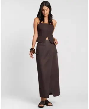 Onia Linen Blend Utility Wrap Maxi Skirt - Espresso