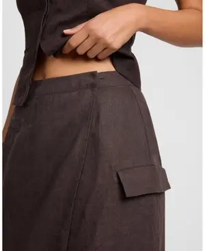 Onia Linen Blend Utility Wrap Maxi Skirt - Espresso