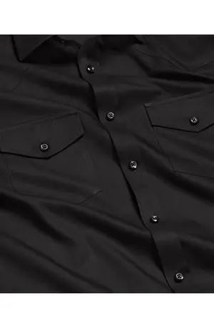 David Donahue Trim Fit Cotton Twill Button-up Western Shirt - Black