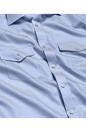 David Donahue Trim Fit Light Blue Cotton Twill Button-up Western Shirt - Sky