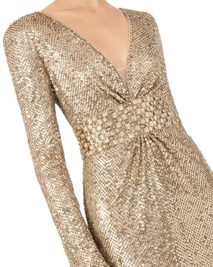 Jenny Packham Embellished Sequined Maxi Gown - Illusion