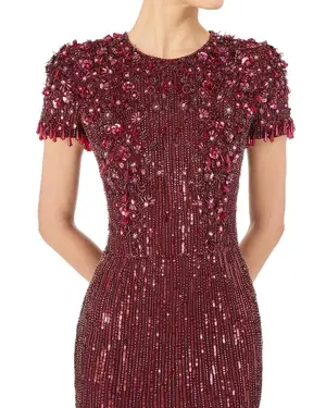 Jenny Packham Eliza Beaded Maxi Dress - Cardinal
