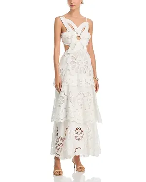 Farm Rio Floral Richelieu Eyelet Maxi Dress