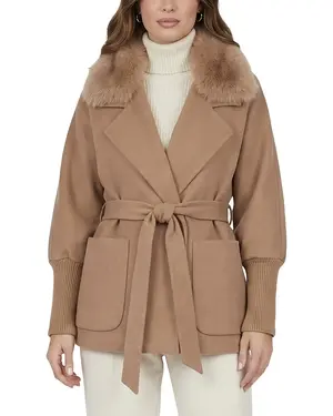 Gorski Fabric Jacket With Detachable Shearling Lamb Collar - Camel