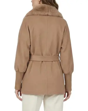 Gorski Fabric Jacket With Detachable Shearling Lamb Collar - Camel