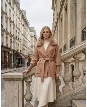 Gorski Fabric Jacket With Detachable Shearling Lamb Collar - Camel