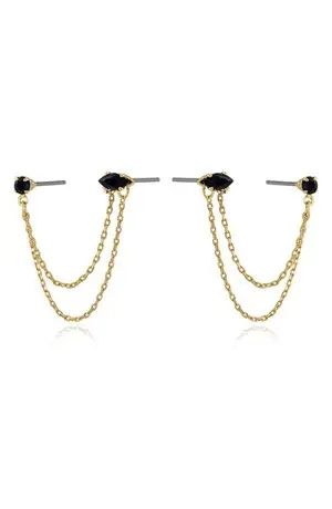 Ettika Double Piercing Chain Earrings - Black