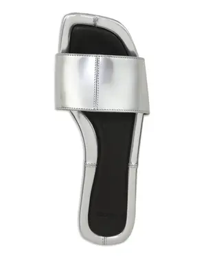 Vince Valeria Leather Slide Sandals - Silver