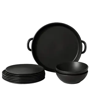GHARYAN STONEWARE Family Feast Dinnerware, Set Of 13 Pieces - Matte Black