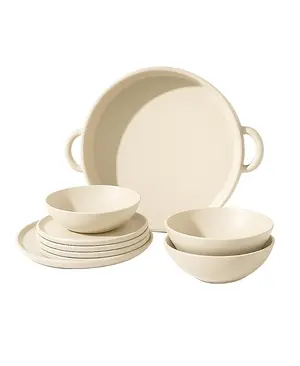 GHARYAN STONEWARE Family Feast Dinnerware, Set Of 13 Pieces - Matte White