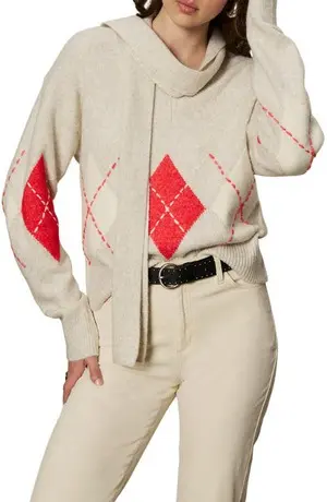 Sanctuary Argyle Scarf Sweater - Beige/tulip Multi