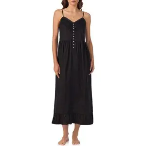 Eileen West Lace Trim Cotton Nightgown - Black