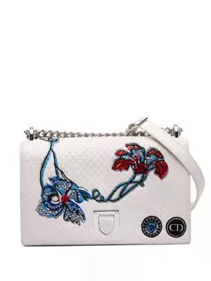 Dior 2015 Medium Embroidered Diorama Flap Bag - White