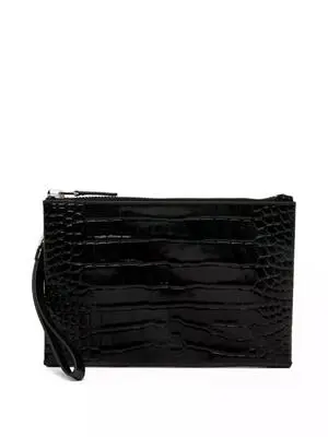 TOM FORD Crocodile-effect Zip Clutch - Black