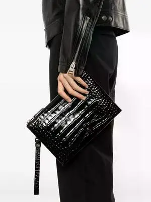 TOM FORD Crocodile-effect Zip Clutch - Black