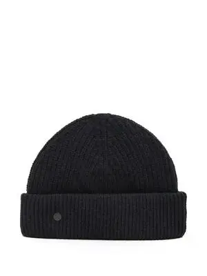 Closed Ribbed Folded-cuff Beanie - Black