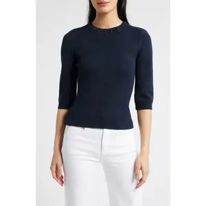 Wit & Wisdom Elbow Sleeve Rib Sweater - Navy