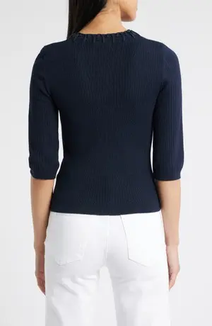 Wit & Wisdom Elbow Sleeve Rib Sweater - Navy
