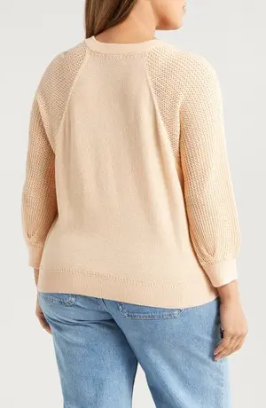 Wit & Wisdom Mixed Stitch Split Neck Sweater - Peach Fuzz